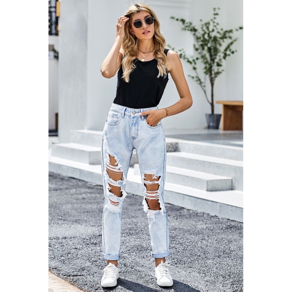 Vintage Washed Distressed Holes High Waist Jeans - from category Jeans ...