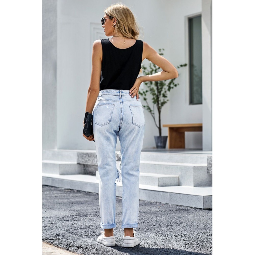 Vintage Washed Distressed Holes High Waist Jeans - from category Jeans ...